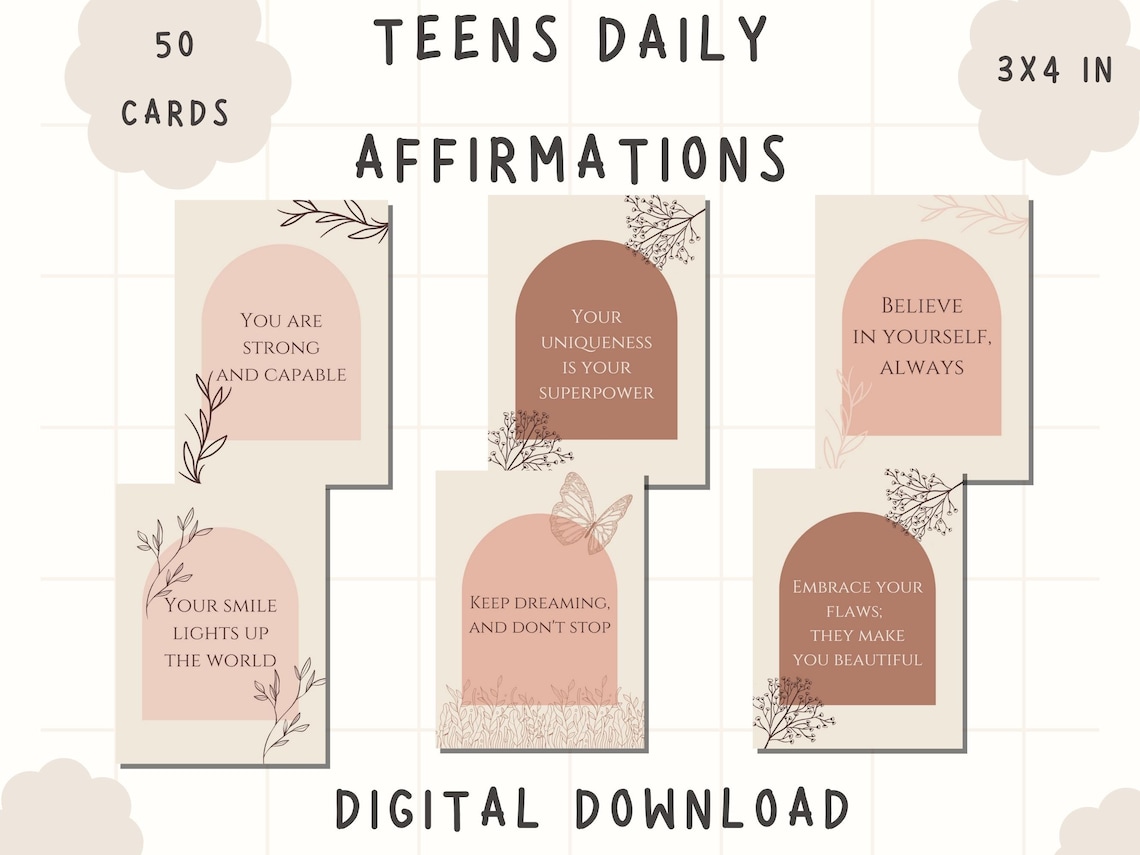 Positive Affirmation Cards for Teen Girls, I Am Affirmations, Teen Self ...