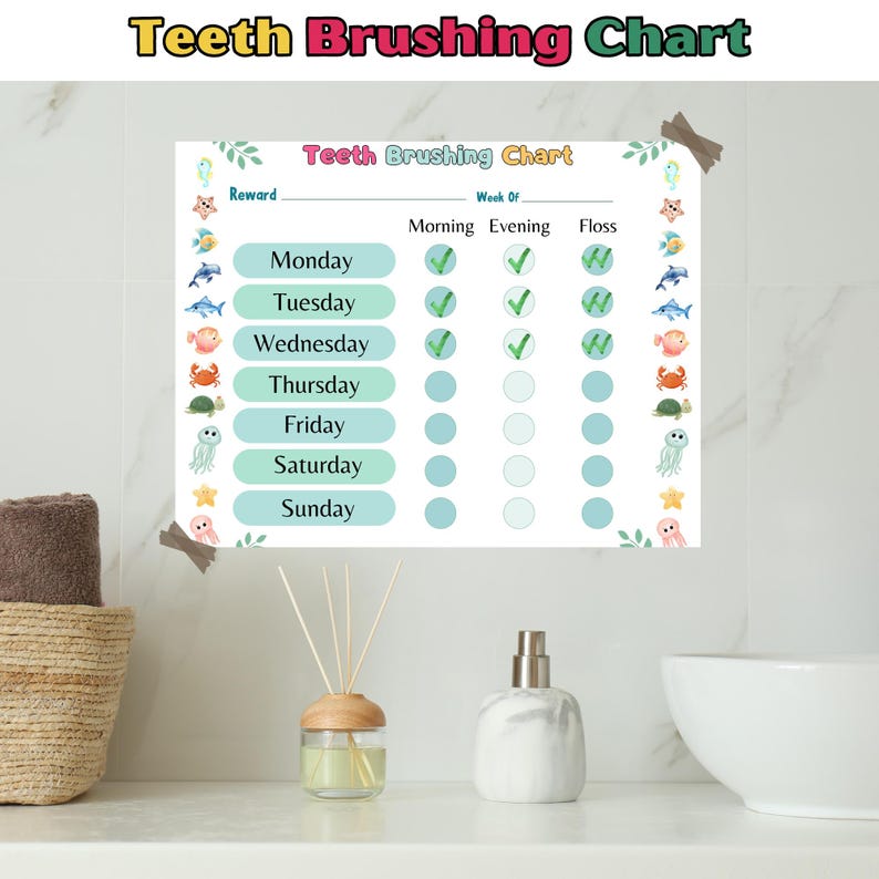 Printable Teeth Brushing Routine for Kids & Toddlers, Chore Chart Kids ...