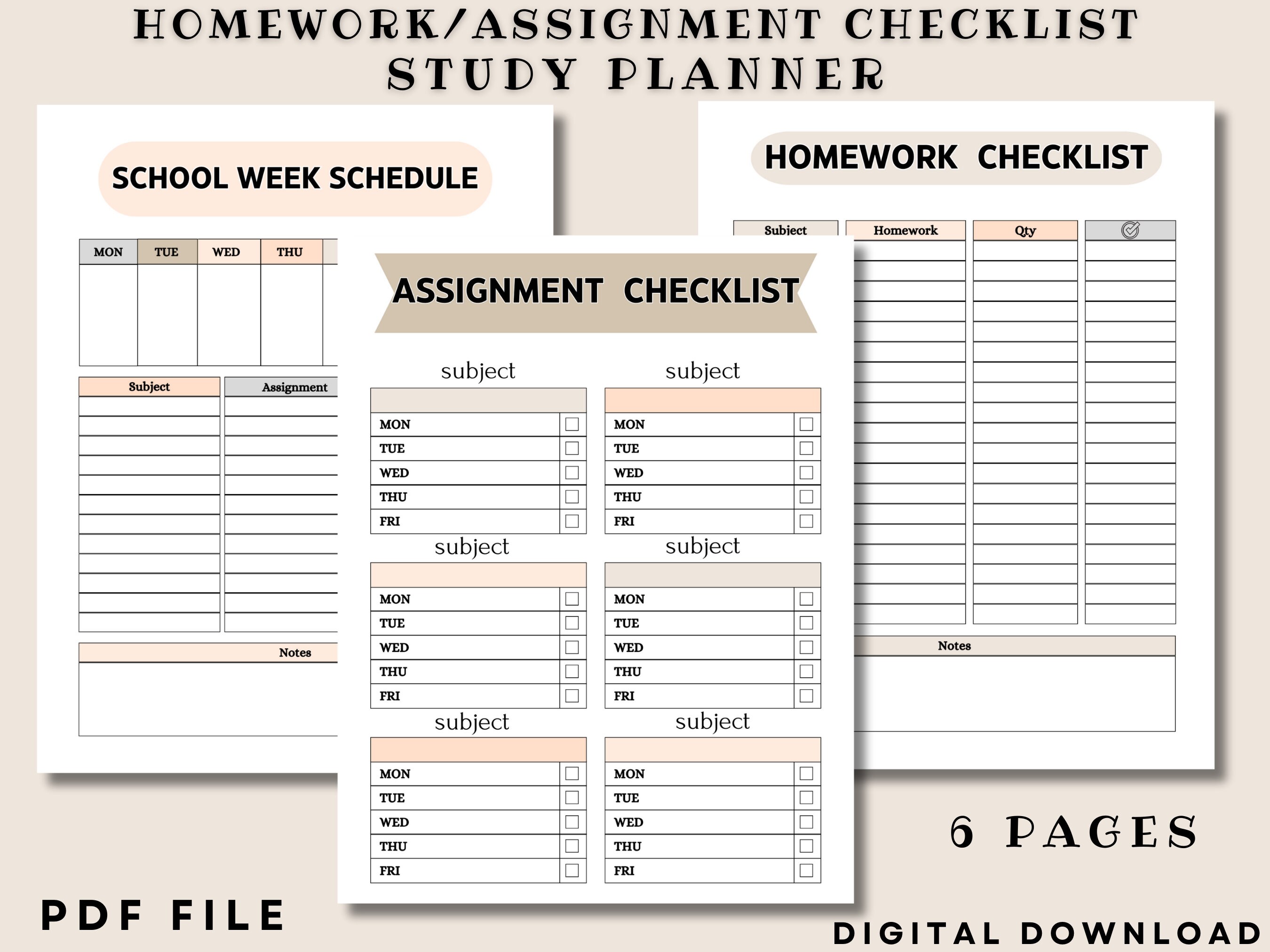 Minimalist Homework Checklist Weekly Homeschool Planner - Etsy
