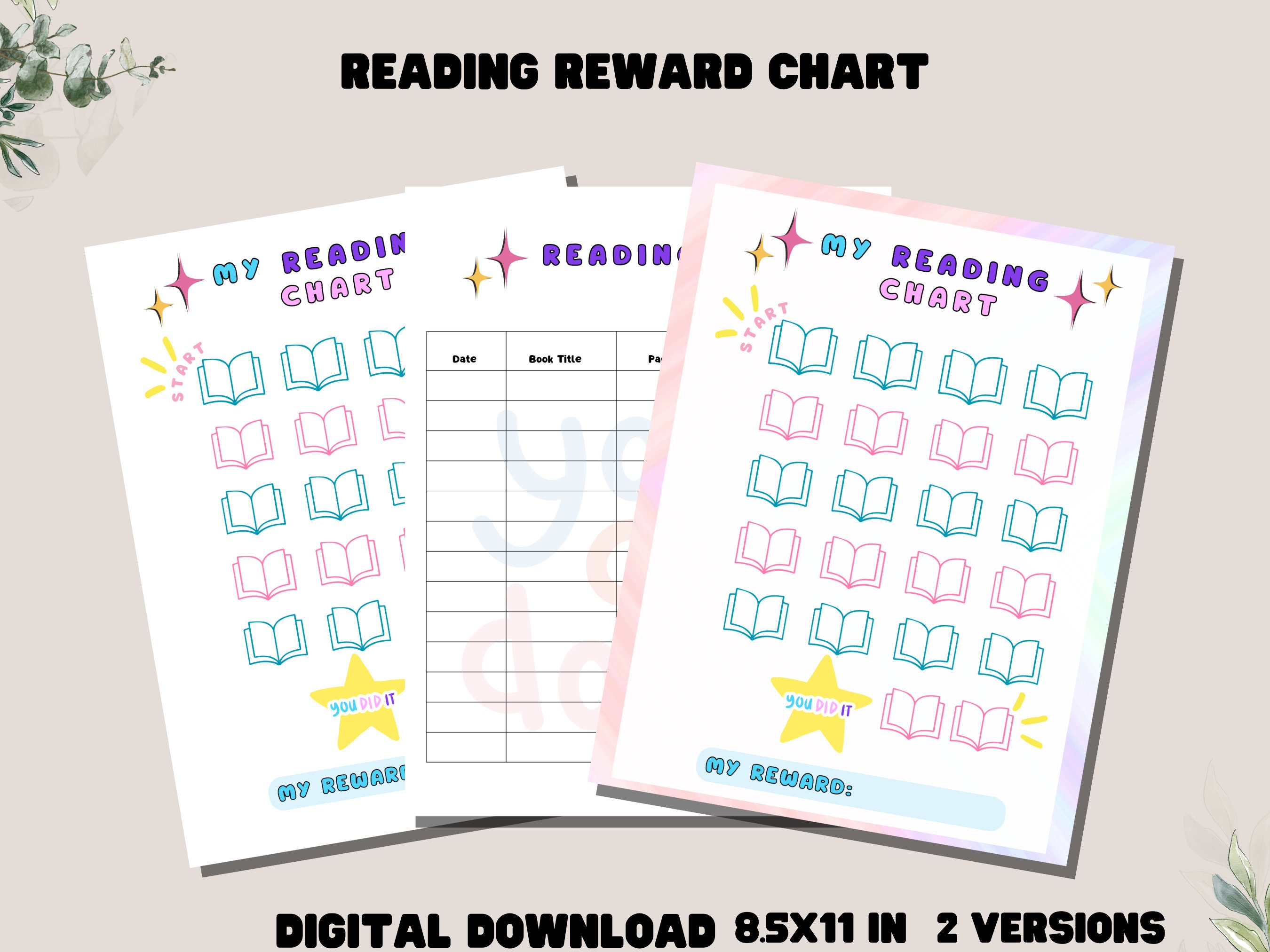 Kids Printable Reading Chart-toddler Reward Chore Chart, Behavior Chart ...