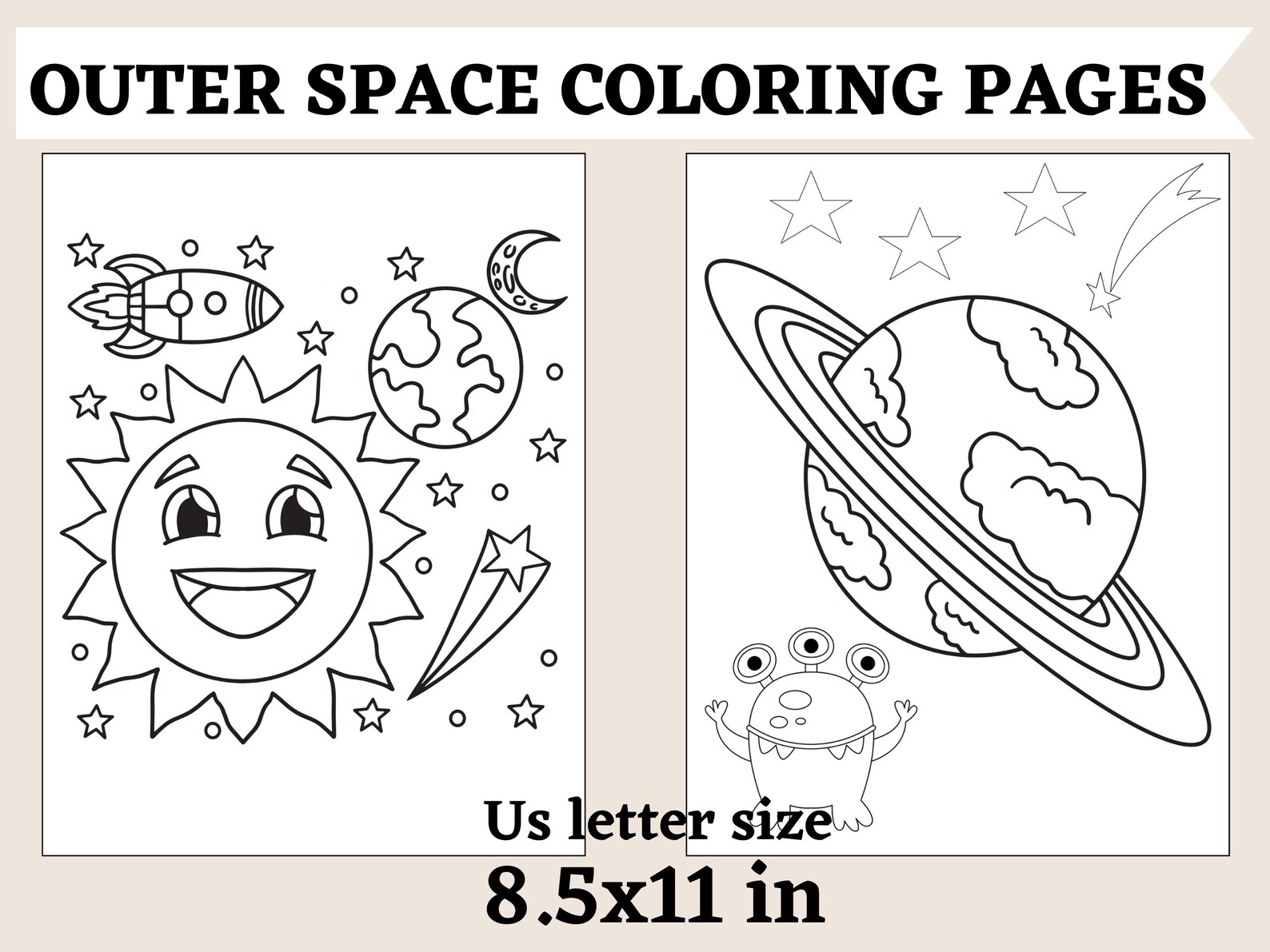 Space-themed Coloring Pages Space Planets Coloring Book Summer - Etsy