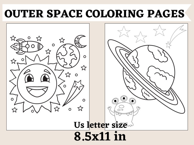Space-themed Coloring Pages Space Planets Coloring Book Summer - Etsy