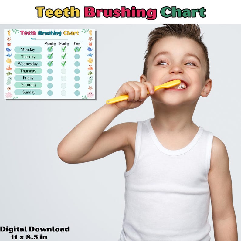 Printable Teeth Brushing Routine for Kids & Toddlers, Chore Chart Kids ...