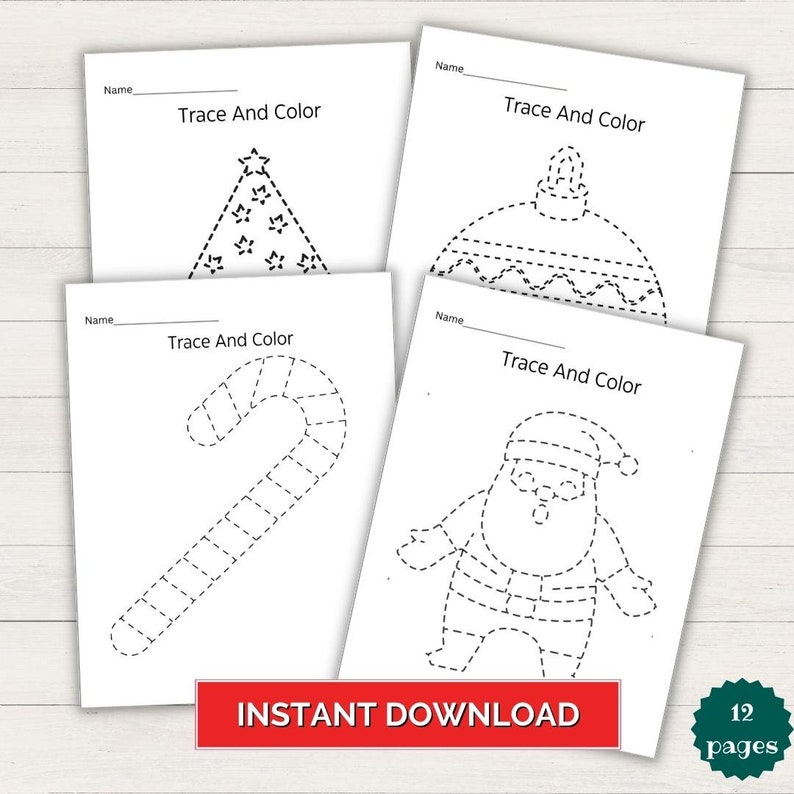 Christmas Tracing Practice Worksheets for Preschoolers and Handwriting ...