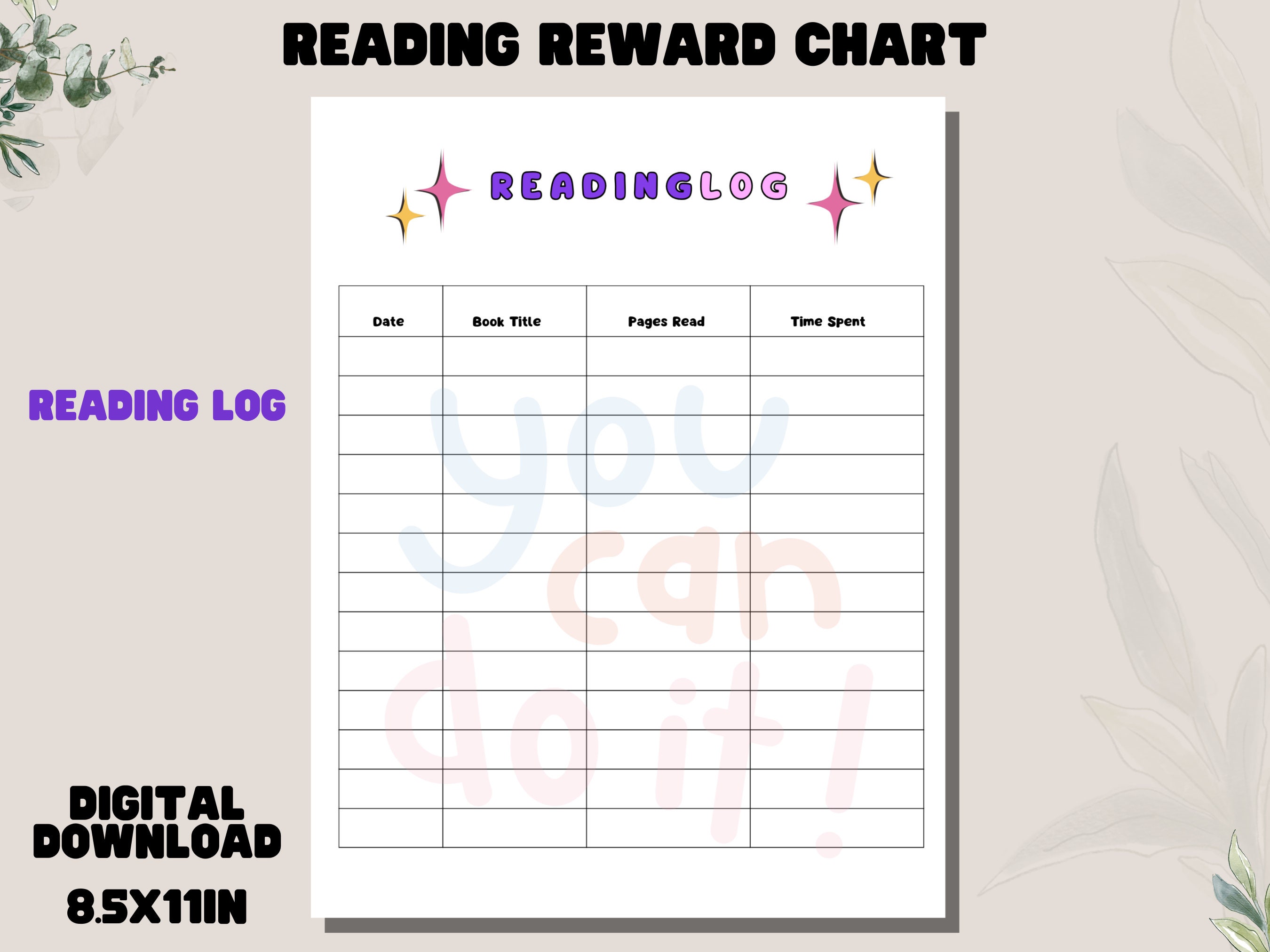 Kids Printable Reading Chart-toddler Reward Chore Chart, Behavior Chart ...