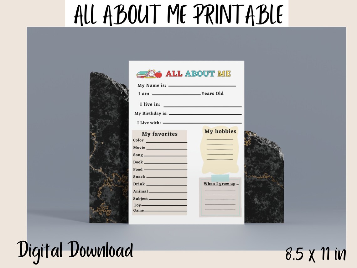 Back to School All About Me Student Worksheet First Day of School About ...