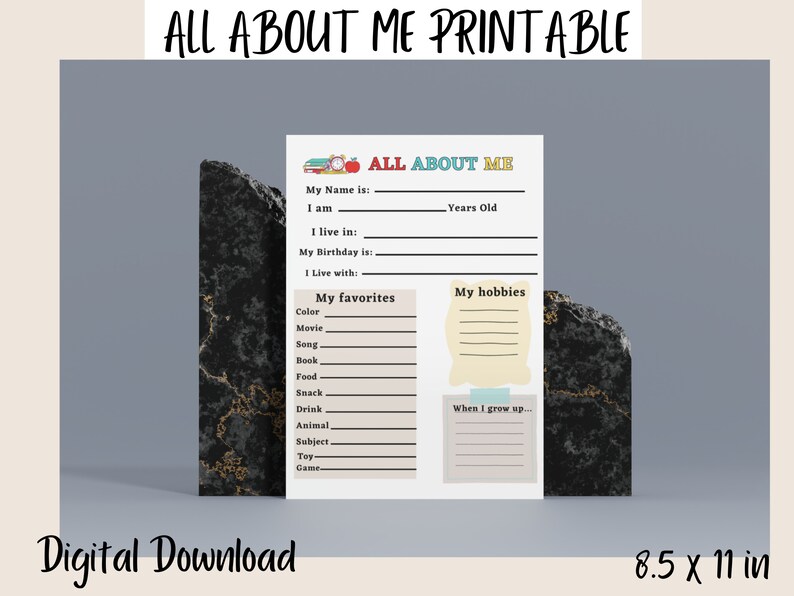 Back to School All About Me Student Worksheet First Day of School About ...