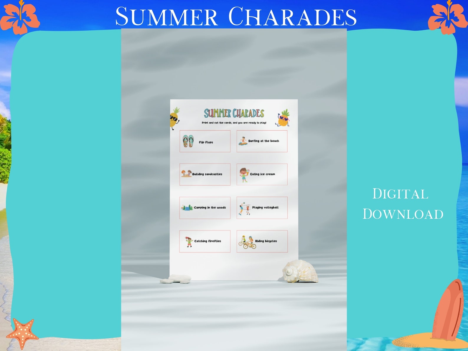 Summer Charades Printable Game for Kids and Adults Indoor Family Fun ...