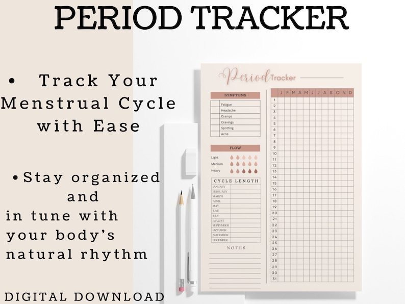 Menstrual Tracker Printable Period Kit With Symptom Tracking, Brain ...