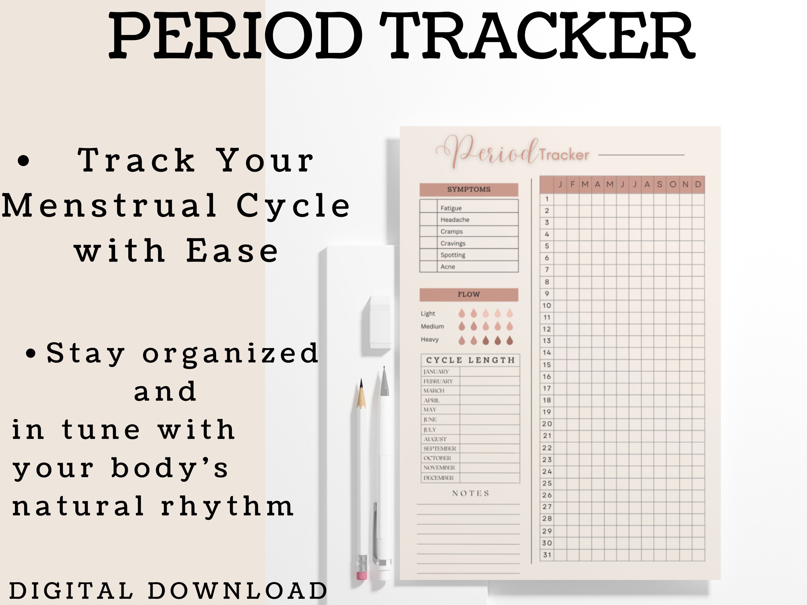 Menstrual Tracker Printable Period Kit With Symptom Tracking, Brain ...