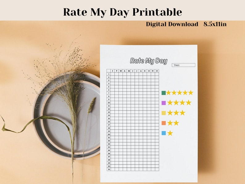 Rate My Day Printable Emotional Support Year-in-pixels Tracker-mood ...