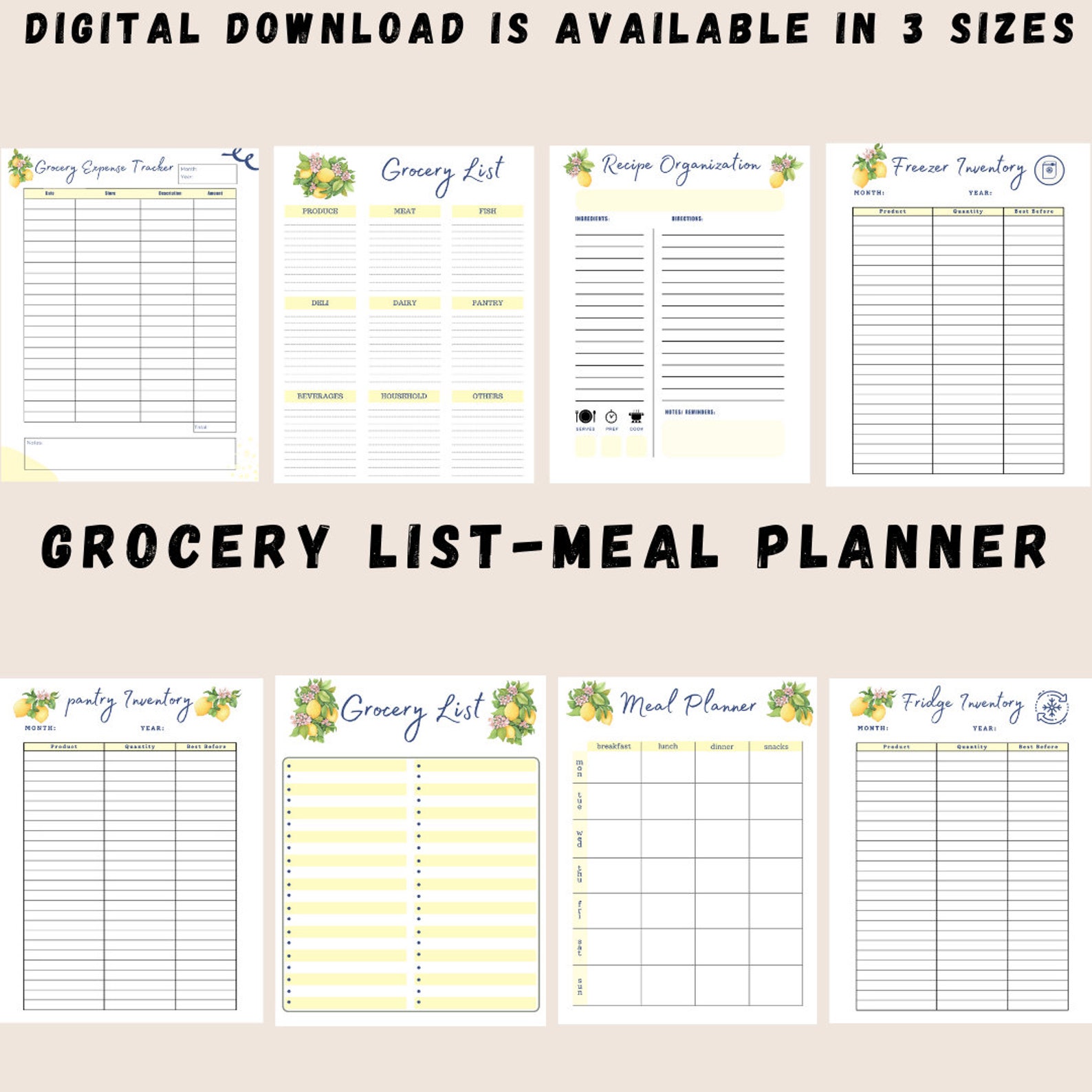 Grocery List-meal Planner Printable, Diary Meal Tracker, Weekly ...