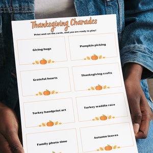 Thanksgiving Family Fun Charades Game, Printable Pictionary Trivia, Act ...