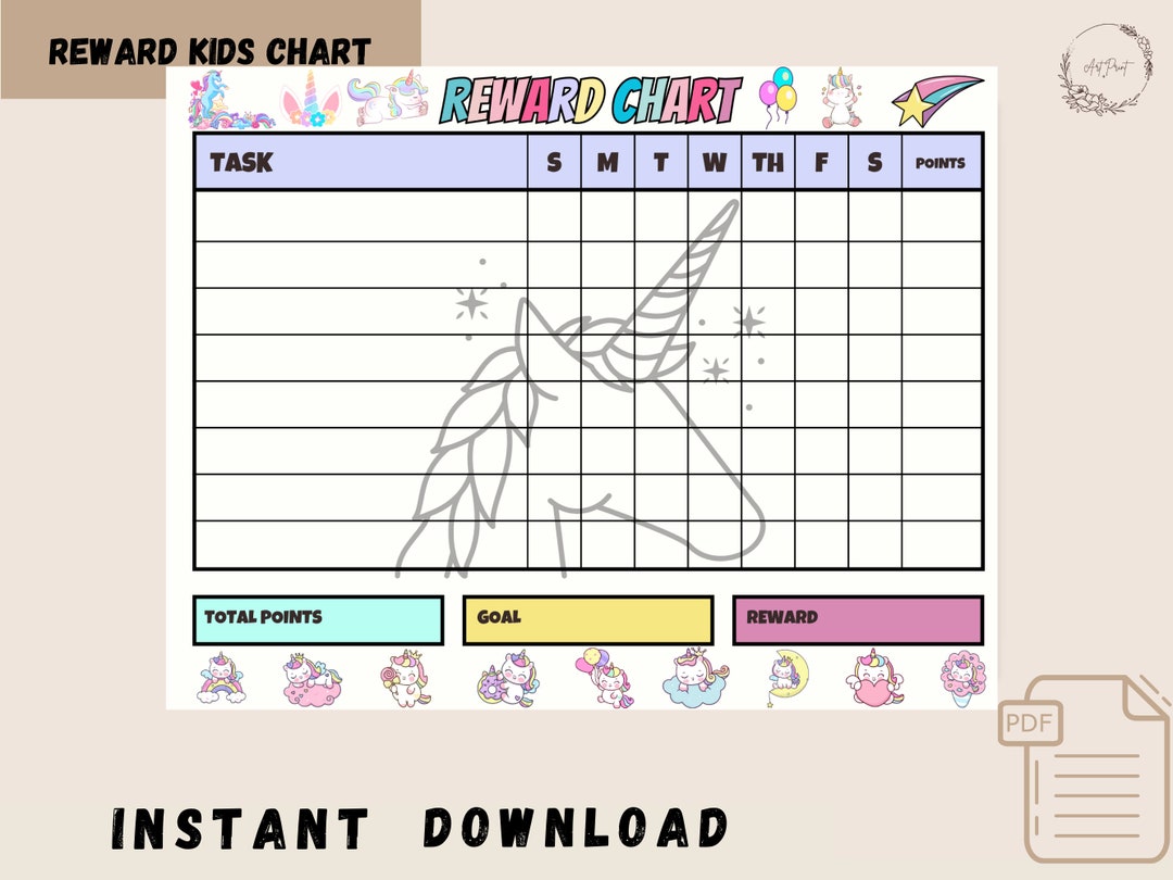 Printable Unicorn Reward Chart for Kids Behavior Chart - Etsy
