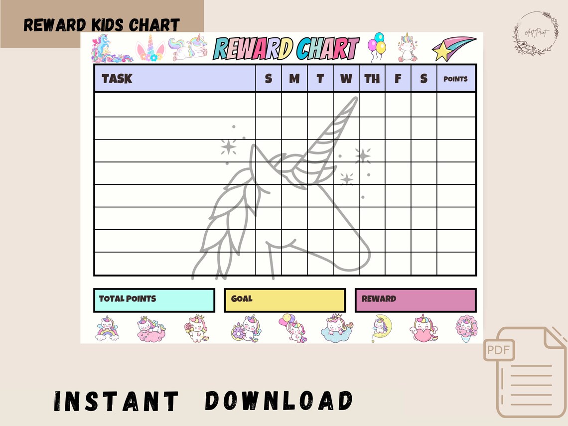 Printable Unicorn Reward Chart for Kids Behavior Chart - Etsy