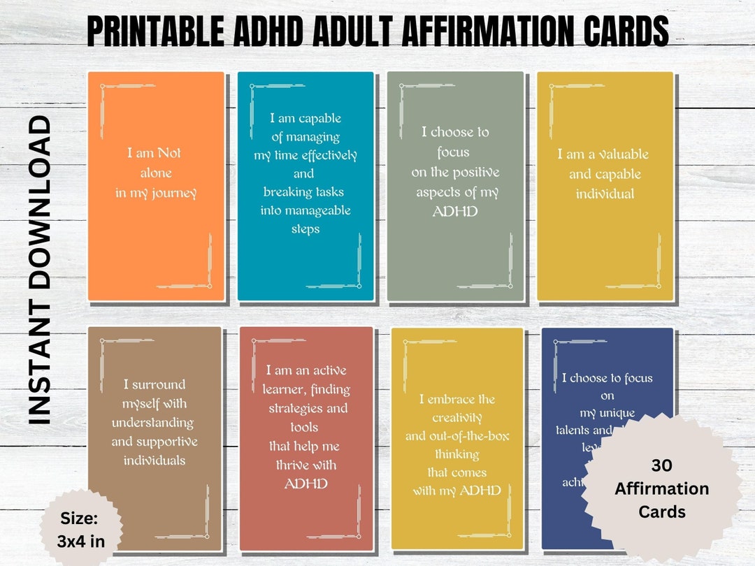 Printable Affirmation Cards Mindful Affirmation Cards for ADHD Adults ...