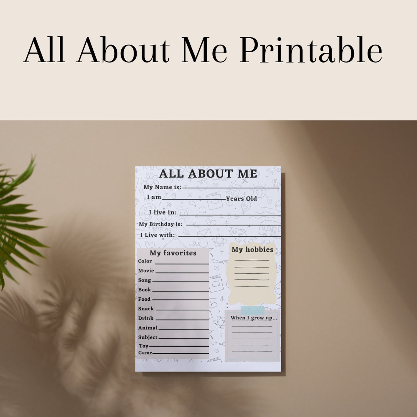 Back to School All About Me Student Worksheet First Day of School About ...