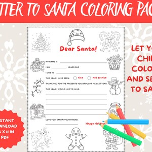 Dear Santa Letter Coloring Page Christmas Wish List Christmas - Etsy
