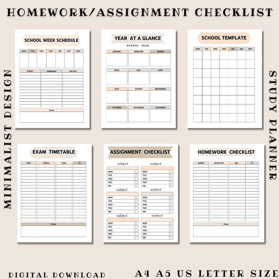 Minimalist Homework Checklist, Weekly Homeschool Planner, Assignment ...