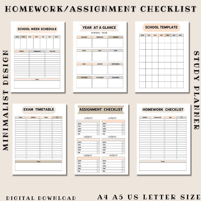 Minimalist Homework Checklist, Weekly Homeschool Planner, Assignment ...
