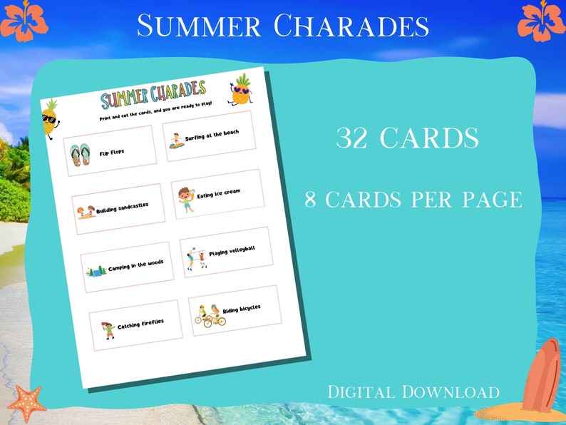Summer Charades Printable Game for Kids and Adults Indoor Family Fun ...