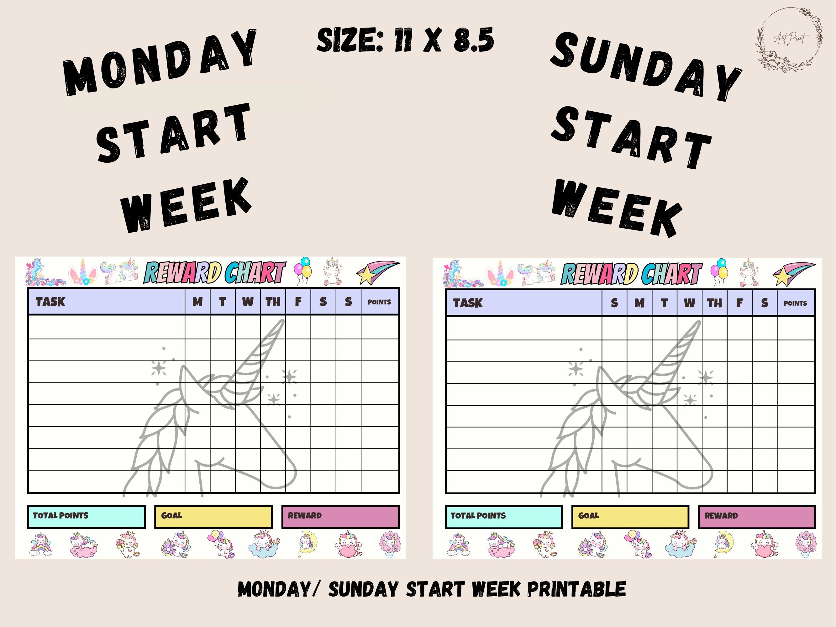 Printable Unicorn Reward Chart for Kids Behavior Chart Kid's Positive ...