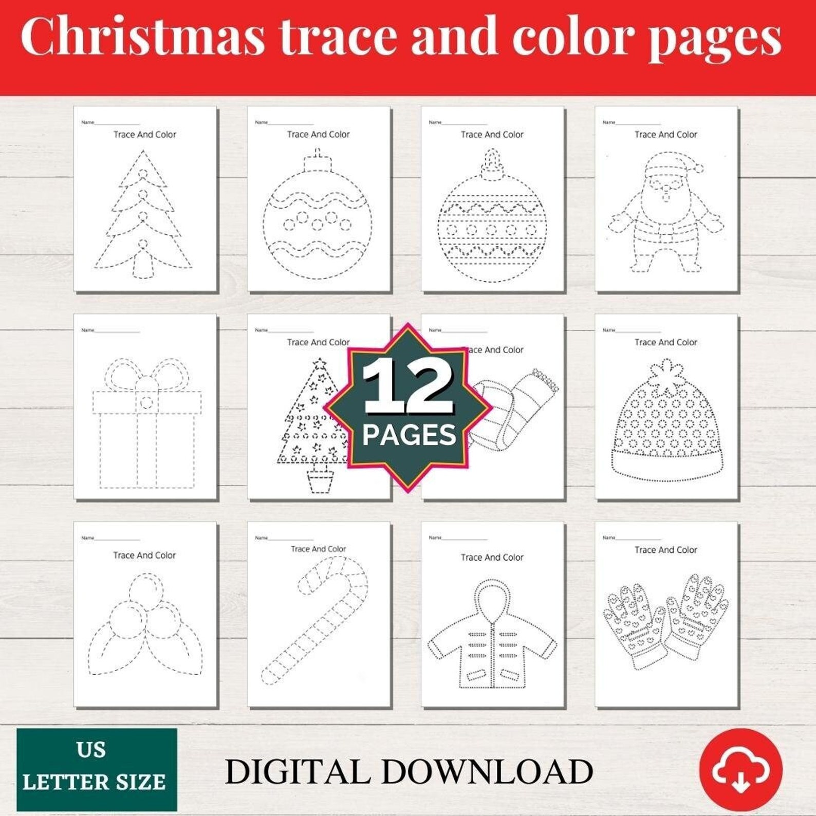Christmas Tracing Practice Worksheets for Preschoolers and Handwriting ...