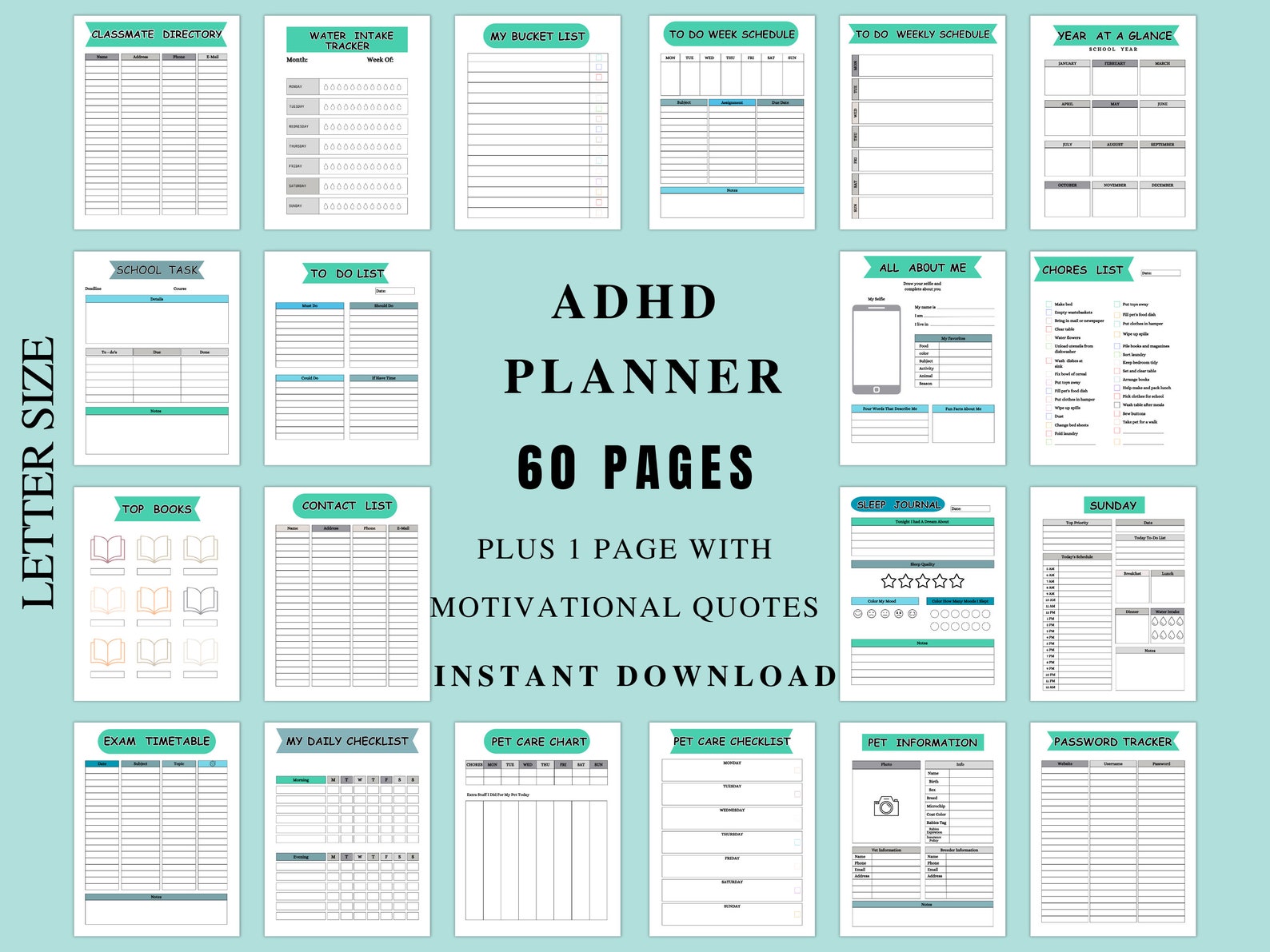 ADHD Planner for Kids Printable School Planner & Organizer/ Teens ADHD ...