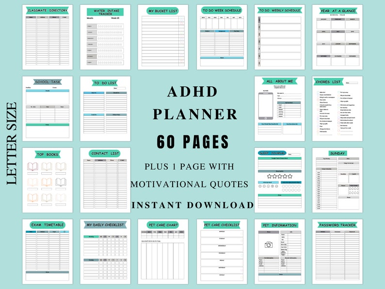 ADHD Planner for Kids Printable School Planner & Organizer/ Teens ADHD ...