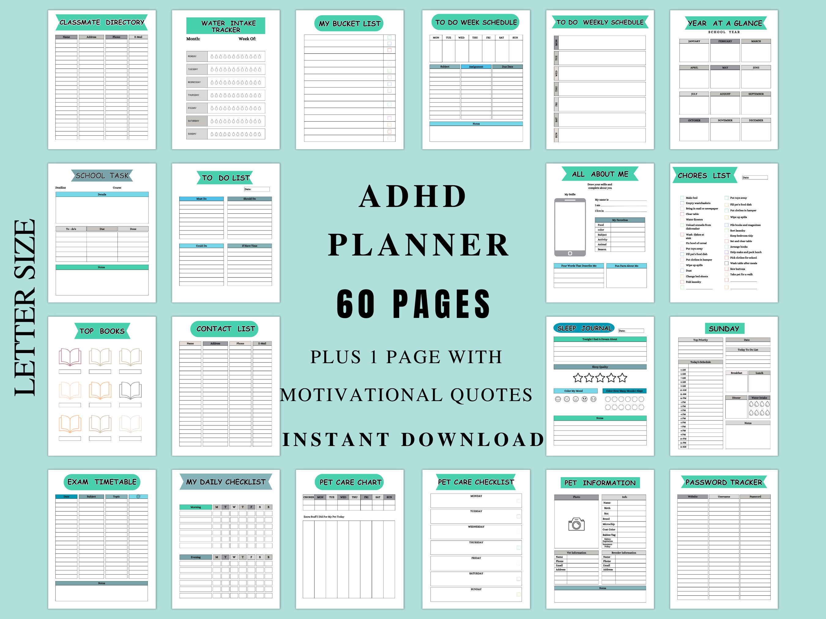 ADHD Planner for Kids Printable School Planner & Organizer/ Teens ADHD ...