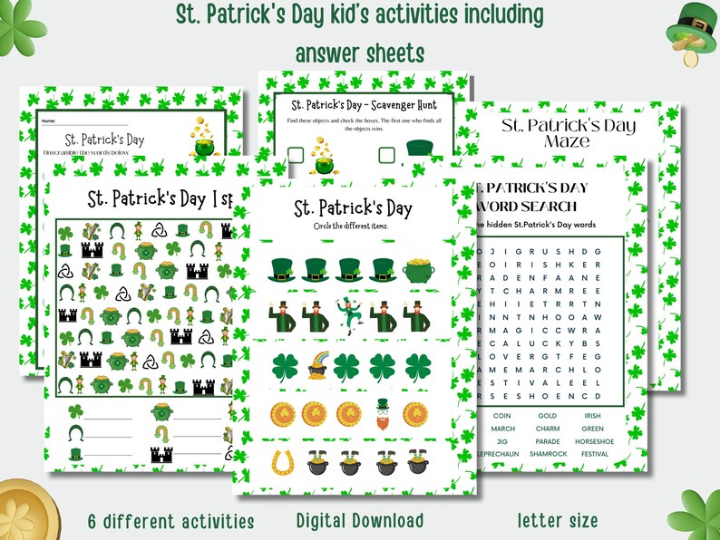 St. Patrick's Day Kids Activities Word Search, I Spy, Maze, Unscramble ...