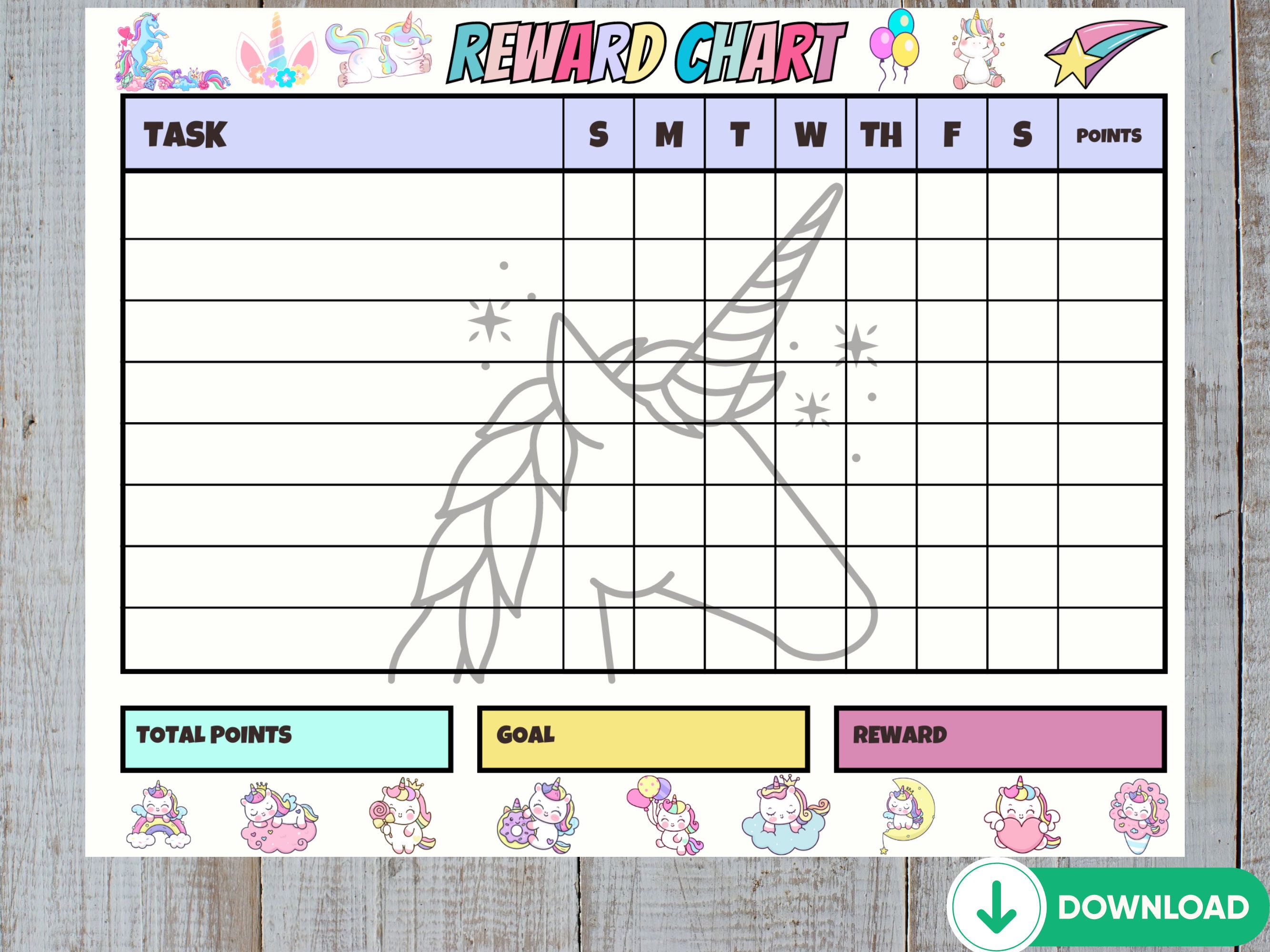 Printable Unicorn Reward Chart for Kids Behavior Chart Kid's Positive ...