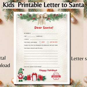 Christmas Wish List Kids Activity, Dear Santa Letter Printable, Perfect ...