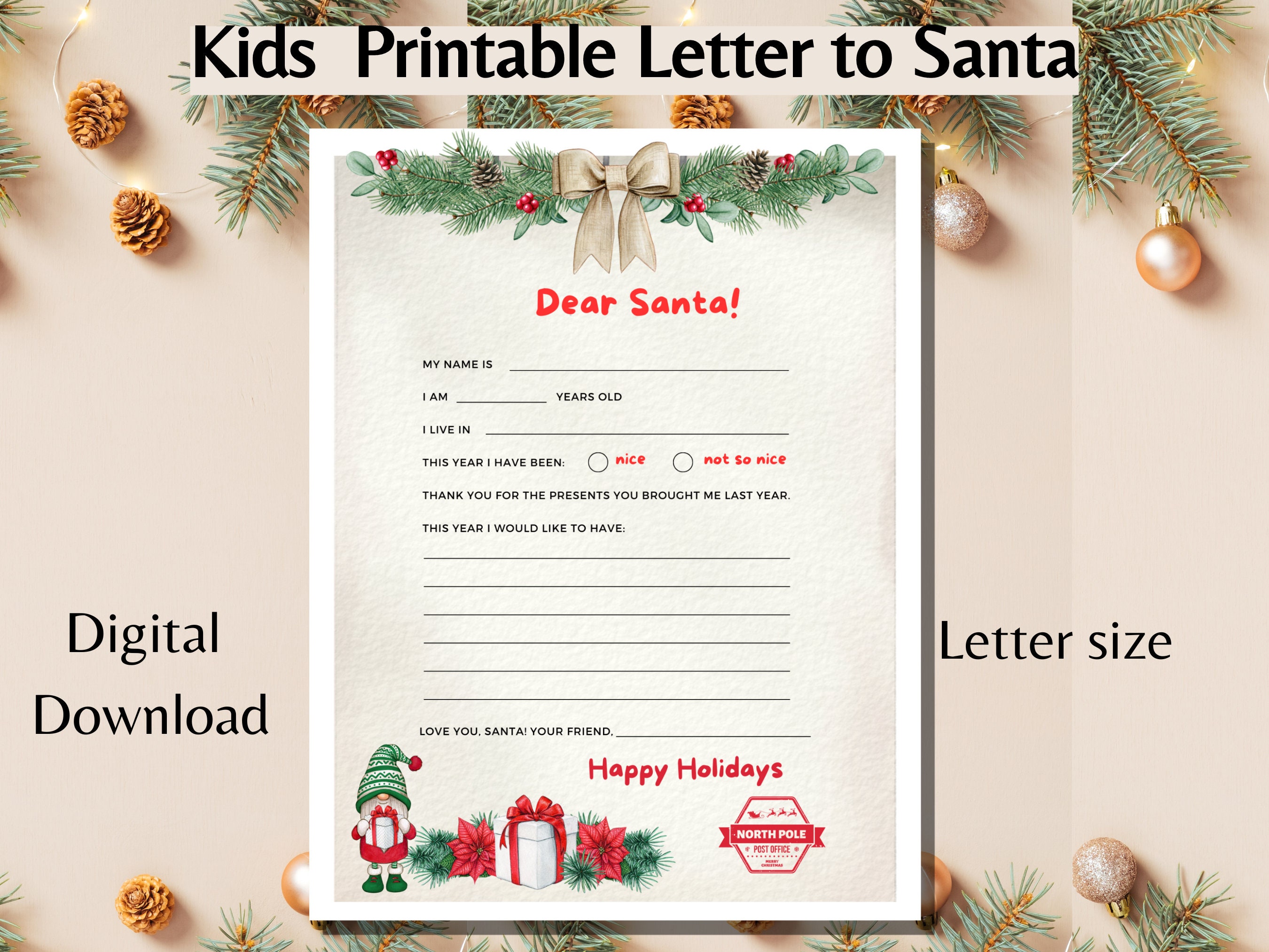 Christmas Wish List Kids Activity, Dear Santa Letter Printable, Perfect ...