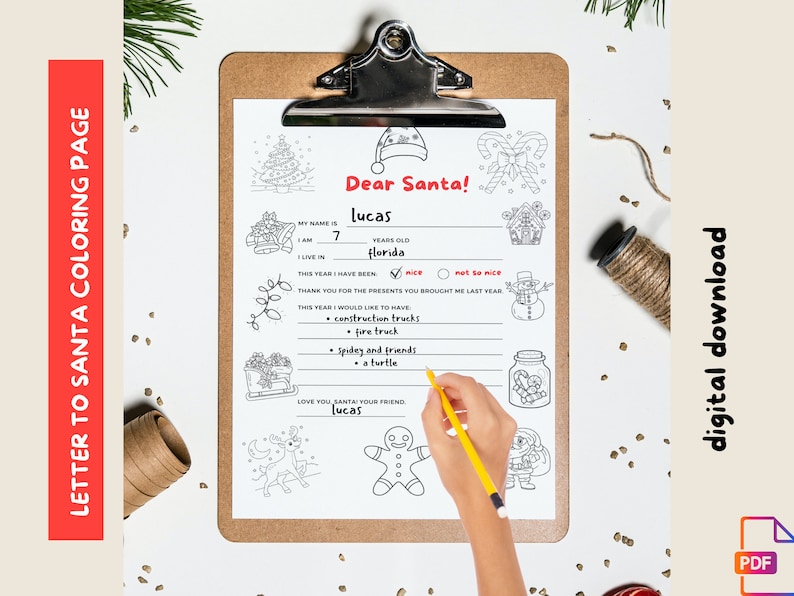Dear Santa Letter Coloring Page Christmas Wish List Christmas Kids ...