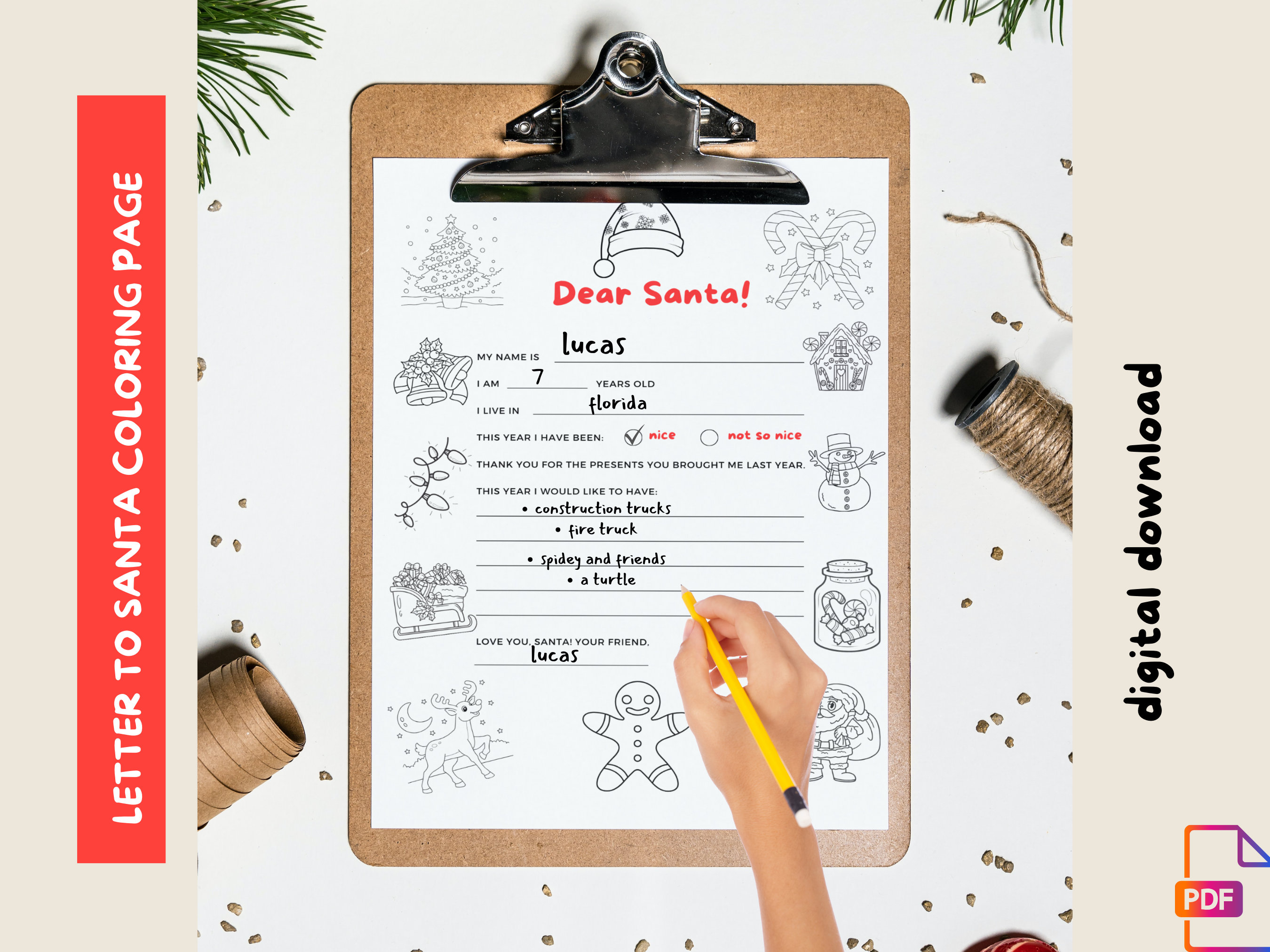 Dear Santa Letter Coloring Page Christmas Wish List Christmas Kids ...
