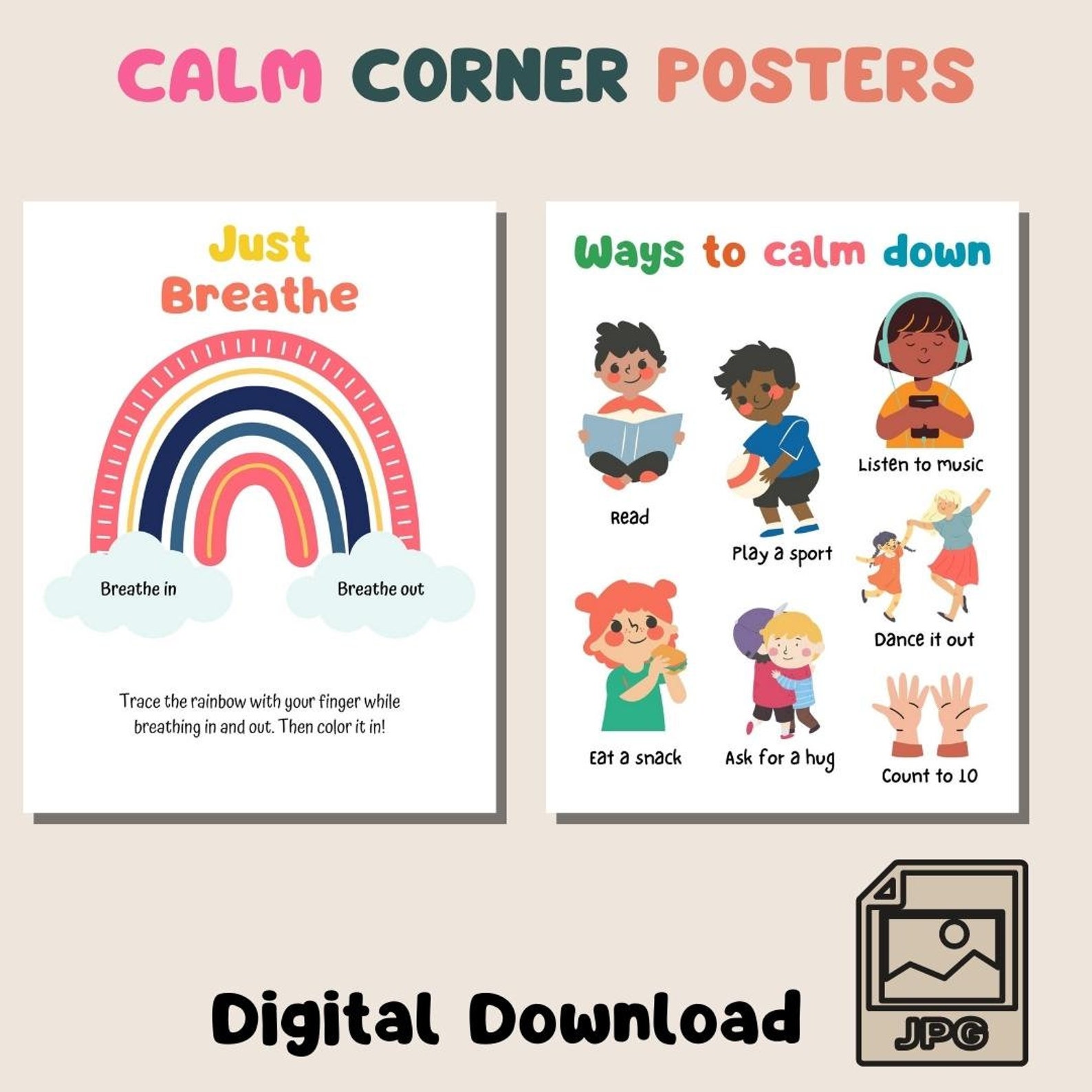 Calm Down Corner Posters Grounding Classroom Calming Technique Kid's ...