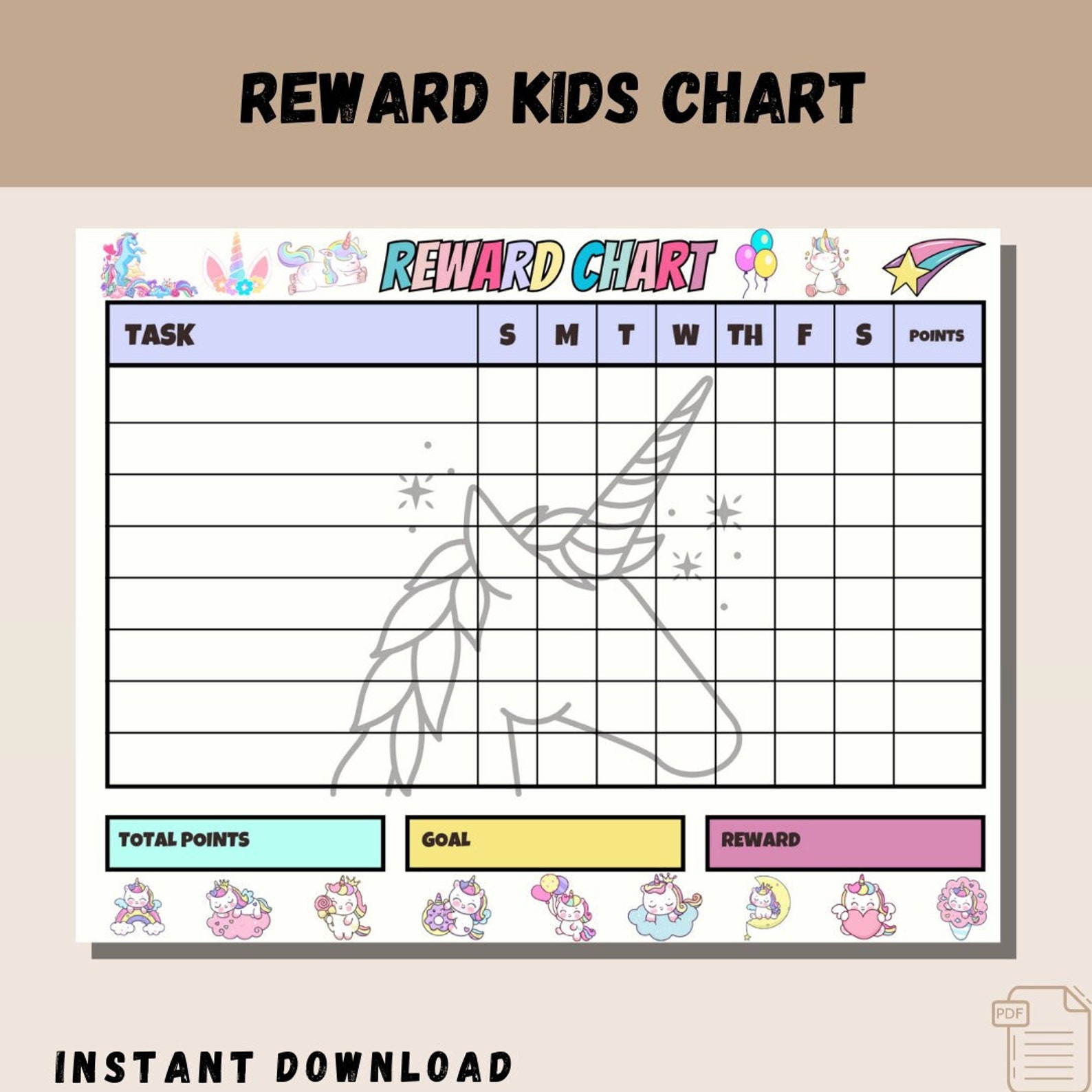 Printable Unicorn Reward Chart for Kids Behavior Chart Kid's Positive ...