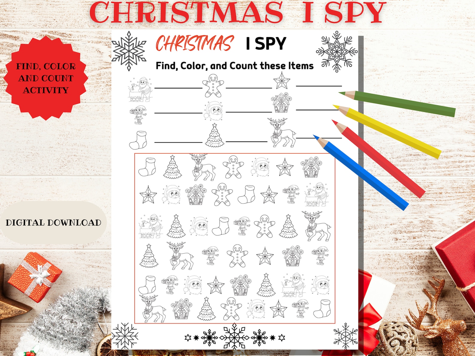 Christmas I Spy Printable Activity, Kid's Christmas Party Game, Busy ...