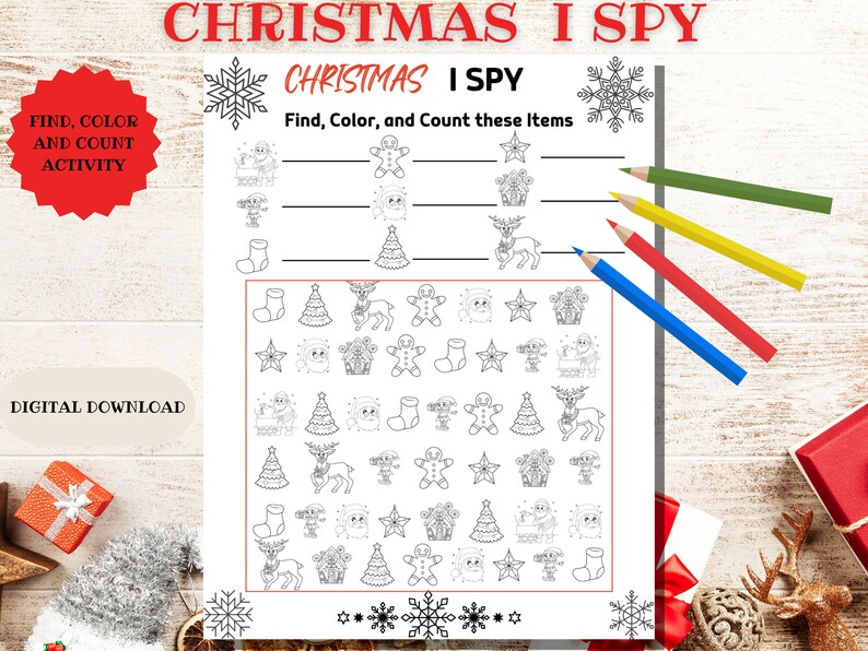 Christmas I Spy Printable Activity, Kid's Christmas Party Game, Busy ...