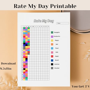 Rate My Day Printable Emotional Support Year-in-pixels Tracker-mood ...