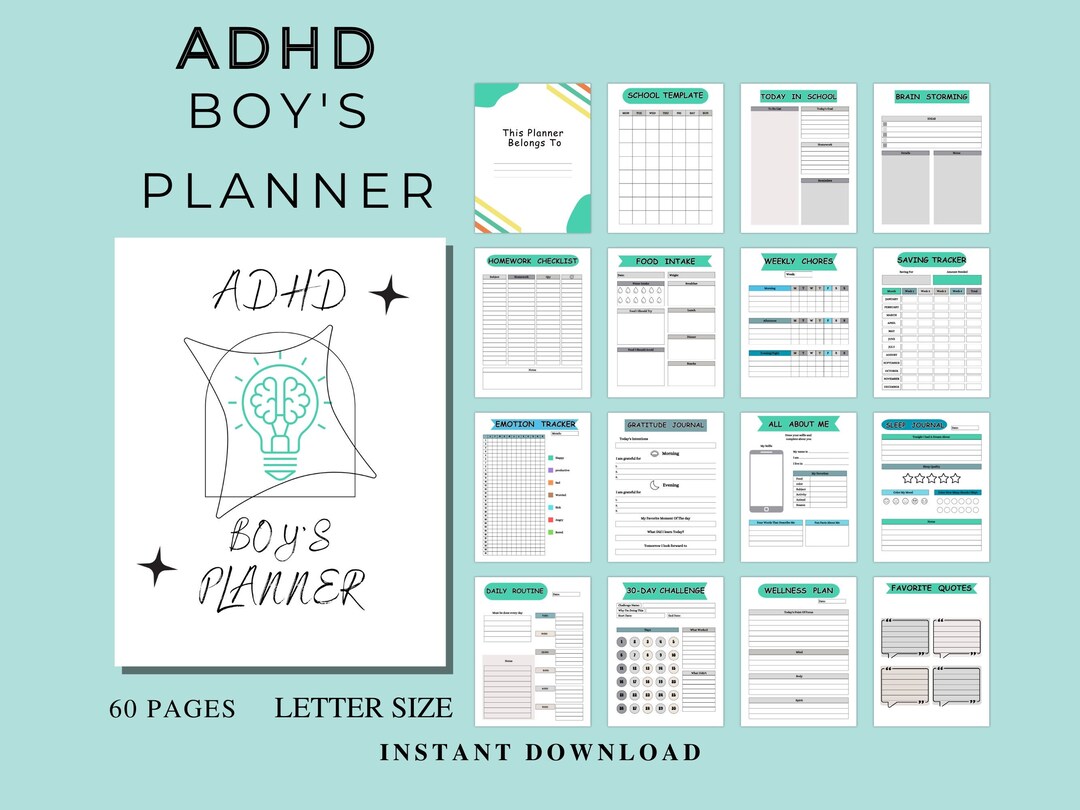 ADHD Planner for Kids Printable School Planner & Organizer/ Teens ADHD ...