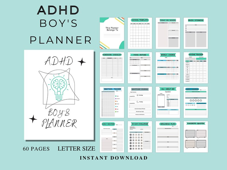 ADHD Planner for Kids Printable School Planner & Organizer/ Teens ADHD ...