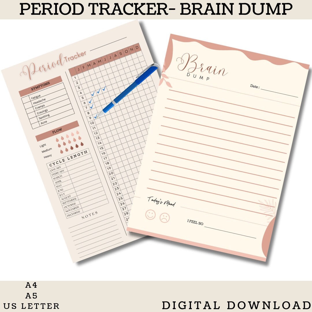 Menstrual Tracker Printable Period Kit With Symptom Tracking, Brain ...