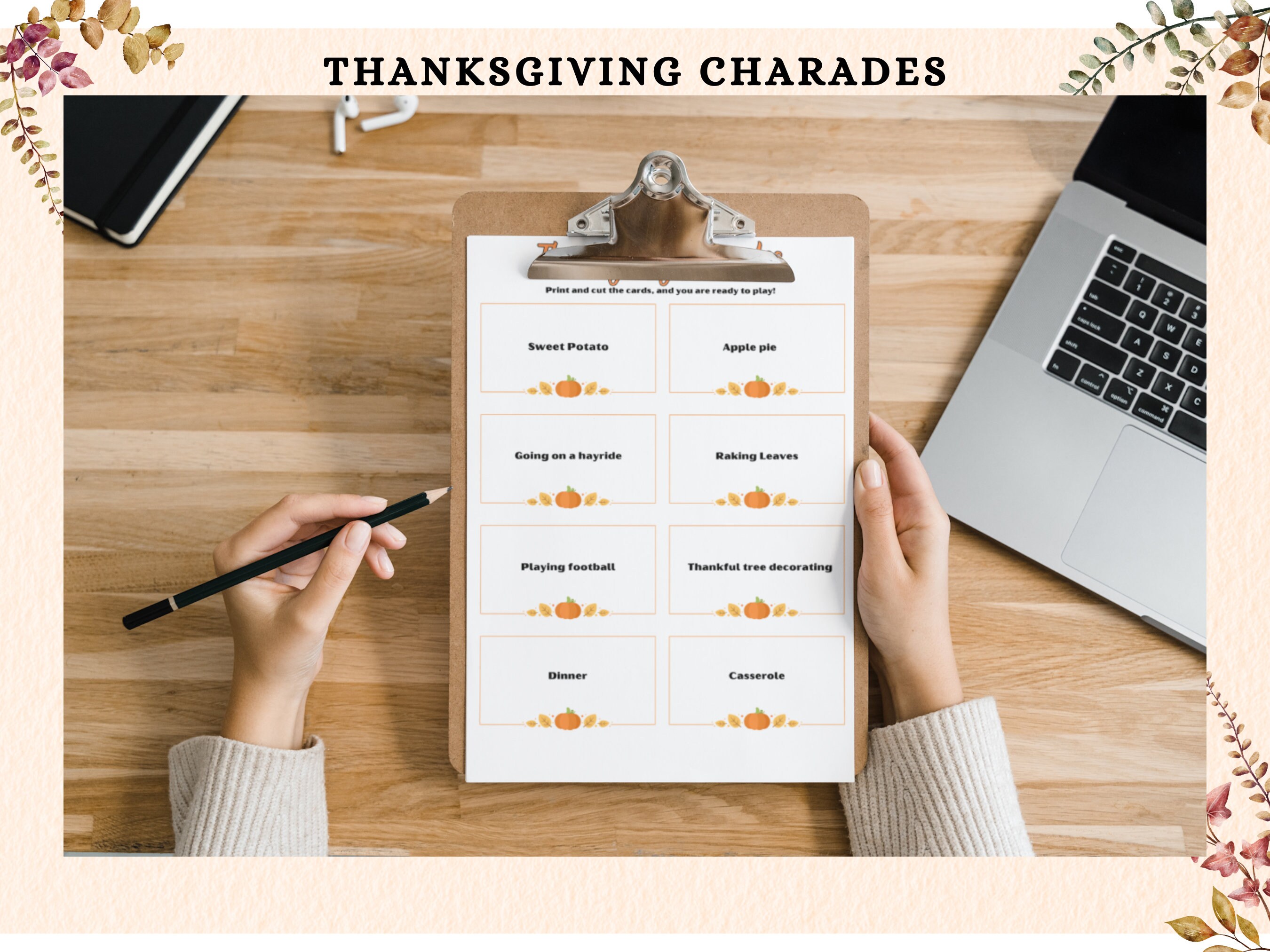 Thanksgiving Family Fun Charades Game, Printable Pictionary Trivia, Act ...