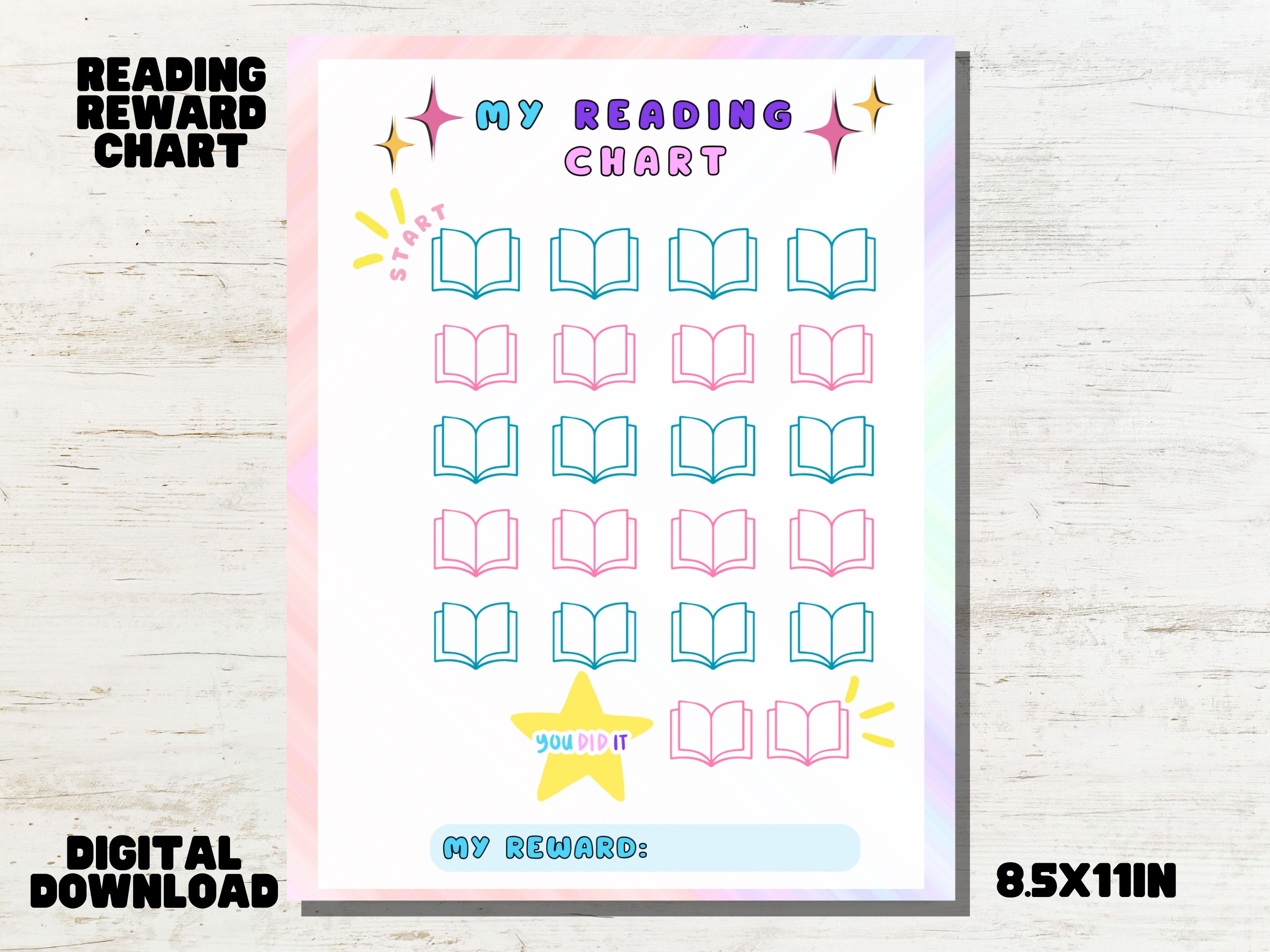 Kids Printable Reading Chart-toddler Reward Chore Chart, Behavior Chart ...