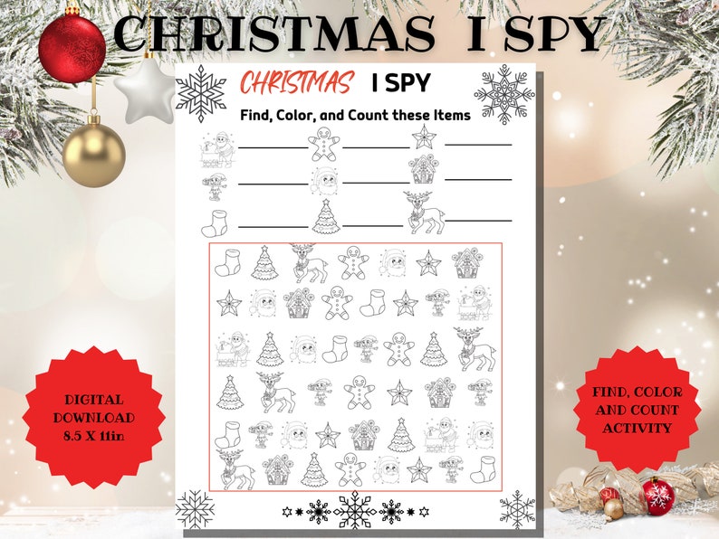 Christmas I Spy Printable Activity Kid's Christmas Party - Etsy
