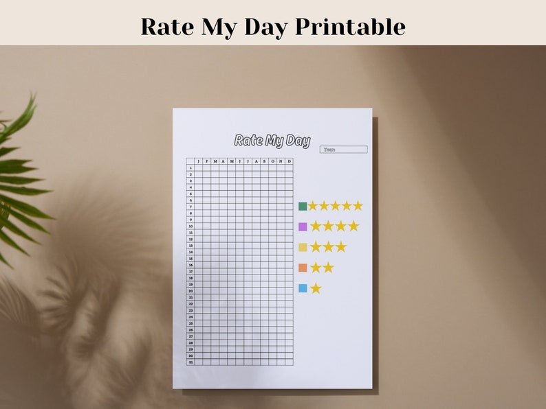 Rate My Day Printable Emotional Support Year-in-pixels Tracker-mood ...