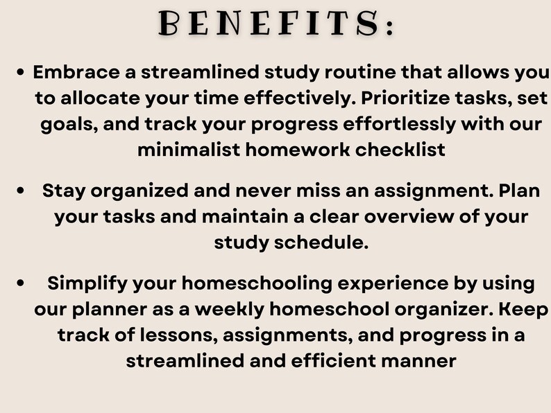 Minimalist Homework Checklist, Weekly Homeschool Planner, Assignment ...