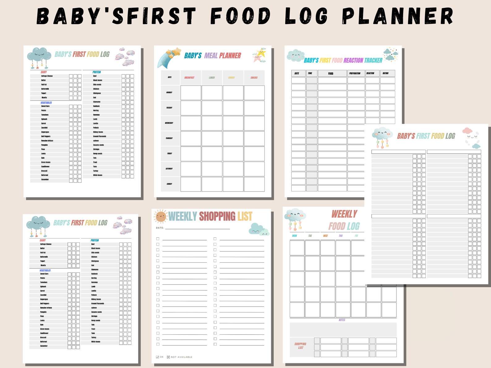 Baby First Food Planner Checklist Baby Food Diary Tracker Printable ...